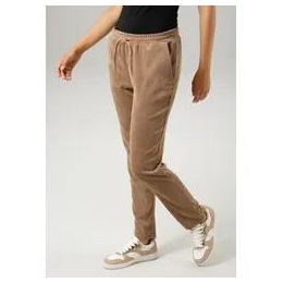 Schlupfhose Aniston CASUAL, Damen, Gr. 40, N-Gr, braun (camelfarben), Cord, Obermaterial: 88% Polyester, 10% Polyamid, 2% Elasthan, Strukturmuster, leicht gl&auml;nzend, unifarben, figurumspielend kn&ouml;chelfrei, Hosen Schlupfhose, aus trendigem, elastischen Cord