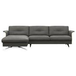 Ecksofa FLEXLUX "Glow, super bequem durch hochwertigem Sitzaufbau mit Federkern, L-Form", grau (warm mineral grau), B:273cm H:81cm T:158cm, 100% Echteder, Sofas, Ecksofa, Modernes skandinavisches Design