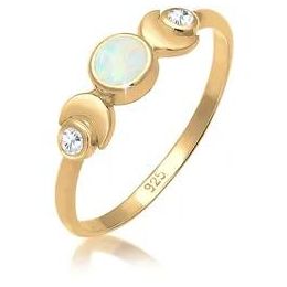 Fingerring Elli "Halbmond Zirkonia Synthetischer Opal 925 Sterling Silber" Gr. 56, gold, Fingerringe, Damen, 56mm,mit Steinen, Silber 925 (Sterlingsilber), 1mm, Fingerring