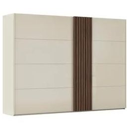 Schwebet&uuml;renschrank Rauch "Kleiderschrank Schrank Garderobe W&auml;scheschrank TEGIO", beige (champagner, glas champagner, absetzungen nussbaum), B:301cm H:223cm T:69cm, Holzwerkstoff, Schr&auml;nke, Schwebet&uuml;renschrank, mit hochwertigen Holzdekoraufleistung und Glasfront MADE IN GERMANY