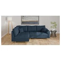Ecksofa Home Affaire "CHARRE L-Form mit Ottomane, Ma&szlig;e B/T/H: 231/161/81 cm", blau (dunkelblau), B:231cm H:81cm T:161cm, 100% Polyester, Sofas, Ecksofa, feine Steppung, lose R&uuml;cken- und Zierkissen, auch in Cord und Boucl&eacute;