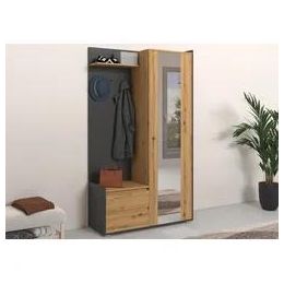 Garderobenschrank OTTO HOME "Kosmo", schwarz (anth, eich), B:110cm H:188cm T:38cm, Schr&auml;nke, Garderobenschrank, mit Spiegel Ma&szlig;e 118 x 30 cm, H&ouml;he 190 cm, Breite 110 cm