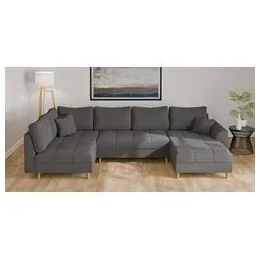 Wohnlandschaft Home Affaire "CHARRE U-Form mit Ottomane, Ma&szlig;e B/T/H: 310/161/81 cm", grau (dunkelgrau), B:310cm H:81cm T:161cm, 100% Polyester, Sofas, Wohnlandschaft, feine Steppung, lose R&uuml;cken- und Zierkissen, auch in Cord und Boucl&eacute;