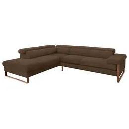 Ecksofa W.Schillig "finn, Designsofa mit tollem Sitzkomfort, bequem, L-Form", braun (mocca s37), B:281cm H:71cm T:230cm, Flachgewebe S22 (100% Polyester);Stoff S37 (100% Polyester);Longlife Xtra-Leder Z59: Glattleder mit modischer Pr&auml;gung. Hautst&auml;rke 0, 9 - 1, 1 mm, Sofas, Ecksofa, German Design Award 2016, Fu&szlig;gestell Nussbaum natur, Breite 281 cm