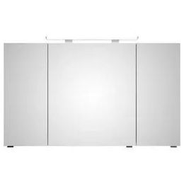Badezimmerspiegelschrank SAPHIR "Serie 4010 Badezimmer-Spiegelschrank inkl. LED-Aufsatzleuchte", braun (halifax eiche quer nachbildung), B:120cm H:73,8cm T:17cm, Schr&auml;nke, Badschrank 120 cm breit, 3 T&uuml;ren, 6 Glas-Einlegeb&ouml;den, inkl T&uuml;rd&auml;mpfer