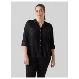 Hemdbluse Vero Moda CURVE "VMBUMPY L/S SHIRT NEW CURVE GA NOOS", Damen, Gr. 44, schwarz, Web, Obermaterial: 100% Viskose, unifarben, regular fit h&uuml;ftbedeckend, V-Ausschnitt, Blusen Hemdbluse