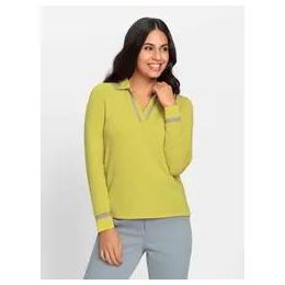 Poloshirt Inspirationen "Poloshirt", Damen, Gr. 54, gr&uuml;n (limone, sand, gemustert), 50% Modal, 44% Polyester, 6% Elasthan, gemustert, mehrfarbig, unifarben, V-Ausschnitt, Shirts