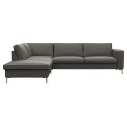 Ecksofa FLEXLUX "Fiore, Sitzaufbau mit hochwertigem Kaltschaum f&uuml;r mehr Sitzkomfort", grau (warm mineral), B:273cm H:85cm T:225cm, 100% Echteder, Sofas, Ecksofa, breite Armlehnen, L-Form, F&uuml;&szlig;e Alu/Eiche
