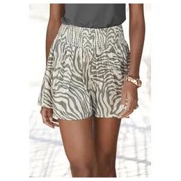 Webshorts Lascana, Damen, Gr. 40, N-Gr, gr&uuml;n (khaki, beige bedruckt), Satin, Obermaterial: 100% Polyester, bedruckt, figurumspielend kurz, Hosen, mit Animaldruck aus softer Satinqualit&auml;t, elegante kurze Hose