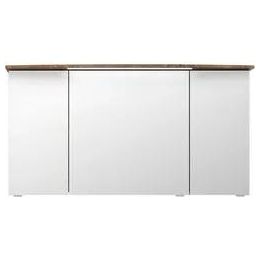 Badezimmerspiegelschrank SAPHIR "Serie 4010 Badezimmer-Spiegelschrank inkl. LED-Beleuchtung im Kranz", braun (eiche ribbeck quer nachbildung), B:142cm H:71,9cm T:26,5cm, Schr&auml;nke, Badschrank 142 cm breit, 3 T&uuml;ren, 6 Glas-Einlegeb&ouml;den, inkl T&uuml;rd&auml;mpfer