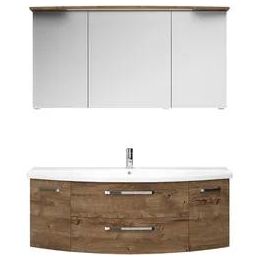 Badm&ouml;bel-Set SAPHIR "Serie 4010 2-teilig Keramik-Waschtisch mit LED-Spiegelschrank", braun (eiche ribbeck quer nachbildung), B:144cm H:200cm T:49,5cm, Holzwerkstoff, Kastenm&ouml;bel-Sets, Badm&ouml;bel-Set, Badezimmer Set 144 cm breit, inkl. T&uuml;rd&auml;mpfer, 5 T&uuml;ren, 2 Schubladen
