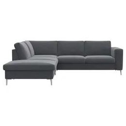 Ecksofa FLEXLUX "Fiore, L-Form", grau (soft grau), B:241cm H:85cm T:225cm, 100% Polyester, Sofas, Ecksofa, breite Armlehnen, F&uuml;&szlig;e alufarben, B/T 241/225 cm, Kaltschaum im Sitz