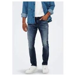 Only & Sons Straight-Jeans ONLY & SONS "ONSWEFT REGULAR WB 0021 TAI DNM NOOS", Herren, Gr. 34, L&auml;nge 32, blau (blau denim), Denim/Jeans, Obermaterial: 98% Baumwolle, 2% Elasthan, Abriebeffekte, regular fit lang, Jeans Straight-Jeans, im 4-Pocket-Style