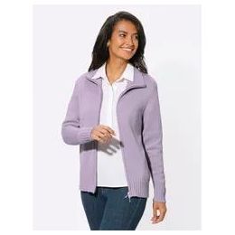 Strickjacke Casual Looks, Damen, Gr. 54, lila (flieder), 50% Baumwolle, 50% Polyacryl, unifarben, figurumspielend, Strickjacken Strickjacke
