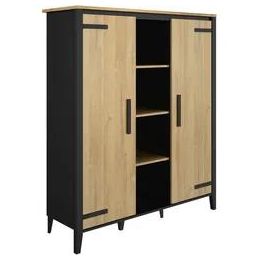 Buffet GAMI "Cork", schwarz (goldeiche, schwarz), B:136cm H:160cm T:45cm, Schr&auml;nke, Buffet, 6 seitliche Regale, 3 mittlere Regalb&ouml;den