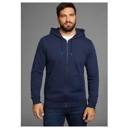 MAN'S WORLD Kapuzensweatjacke MAN'S WORLD, Herren, Gr. S (44/46), blau (dunkelblau), angeraute Sweatware, Obermaterial: 60% Baumwolle, 40% Polyester. Kapuzenfutter: 60% Baumwolle, 40% Polyester, unifarben, Basic, normal, angesetztes B&uuml;ndchen, Sweatjacken, mit Taschen