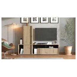 Wohnwand Inosign "Chania, 195 cm, inkl. TV Board und Highboard", braun (artisan eiche stripes), B:195,5cm H:139,5cm T:33cm, Hartfaserplatte, Holzwerkstoff, Kunststoff, MDF, Metall, Kastenm&ouml;bel-Sets, Wohnwand, Trendfarben, mit dekorativen schwarzen Streifen, in Artisan Eiche