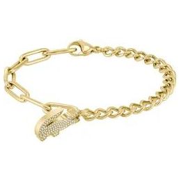 Armband Lacoste "Schmuck Edelstahl Armband Ankerkette CROCODILE", gold (gelbgoldfarben, kristallwei&szlig;, kristallwei&szlig;), Armb&auml;nder, Damen, 20,5cm, Edelstahl, Armband, mit Glasstein