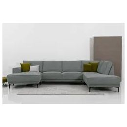 Wohnlandschaft OTTO HOME "XXL Sofa Oland, Struktur, Flachgewebe, Luxus-Microfaser, Boucle", grau (dunkelgrau), B:345cm H:85cm T:210cm, 100% Polyester, Sofas, Wohnlandschaft, U-Form, 345 cm, Wellenunterfederung, Skandi-Design, Metallf&uuml;&szlig;e