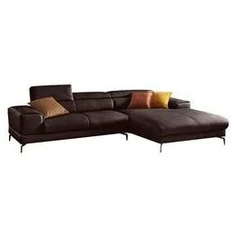 Ecksofa W.Schillig "Piedroo, Designsofa mit tollem Sitzkomfort, elegant und bequem, L-Form", braun (mocca z69), B:303cm H:70cm T:193cm, Longlife Xtra-Leder Z69: Das feinnarbige, gedeckte Softleder Z69 besticht durch seine au&szlig;ergew&ouml;hnliche Weichheit im trendigen &raquo;Vintage-Look&laquo;, Hautst&auml;rke 0, 9 - 1, 1 mm, Sofas, Ecksofa, Kopfteilverstellung, wahlweise mit Sitztiefenverstellung, Breite 303cm