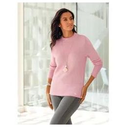 Stehkragenpullover Casual Looks "Pullover", Damen, Gr. 52, rosa (altrosa, ecru, geringelt), 50% Baumwolle, 50% Polyacryl, gemustert, gestreift, mehrfarbig, Pullover Stehkragenpullover