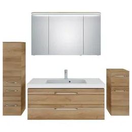 Badm&ouml;bel-Set SAPHIR "Balto Sprint 4-teilig, Mineralmarmor-Waschtisch mit LED-Spiegelschrank", braun (riviera eiche quer nachbildung), B:183cm H:200cm T:50,8cm, Holzwerkstoff, Kastenm&ouml;bel-Sets, Badm&ouml;bel-Set, Unterschrank, Midischrank, inkl. T&uuml;rd&auml;mpfer, 5 T&uuml;ren, 5 Schubladen