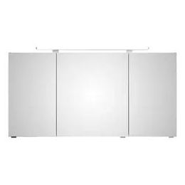 Badezimmerspiegelschrank SAPHIR "Serie 4010 Badezimmer-Spiegelschrank inkl. LED-Aufsatzleuchte", grau (graphit struktur quer nachbildung), B:140cm H:73,8cm T:17cm, Holzwerkstoff, Schr&auml;nke, Badschrank 140 cm breit, 3 T&uuml;ren, 6 Glas-Einlegeb&ouml;den, inkl T&uuml;rd&auml;mpfer