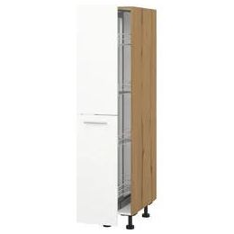 Apothekerschrank KOCHSTATION "KS-Scafa", wei&szlig; (wei&szlig;, eiche astig), B:30cm H:150cm T:56cm, Schr&auml;nke, Apothekerschrank, Breite 30 cm, mit 4 Einlegek&ouml;rben
