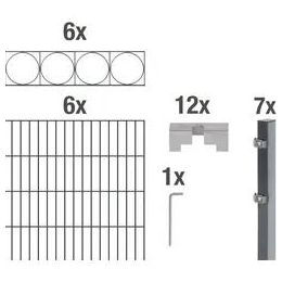 GAH Alberts Doppelstabmattenzaun ALBERTS "Oslo", grau (anthrazit), H:140cm, Stahl, Zaunelemente, anthrazit, H&ouml;he: 100-160cm, Gesamtl&auml;nge: 10-20m, zum Einbetonieren