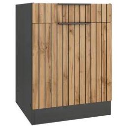 Unterschrank KOCHSTATION "KS-Lagos", grau (listrado eiche, grafitgrau), B:60cm H:82cm T:60cm, Holzwerkstoff, Schr&auml;nke, Unterschrank, Breite 60 cm, 1 T&uuml;r, 1 Schubkasten
