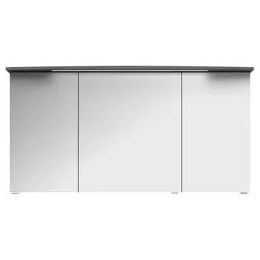 Badezimmerspiegelschrank SAPHIR "Serie 4010 Badezimmer-Spiegelschrank inkl. LED-Beleuchtung im Kranz", grau (graphit struktur quer nachbildung), B:142cm H:71,9cm T:26,5cm, Schr&auml;nke, Badschrank 142 cm breit, 3 T&uuml;ren, 6 Glas-Einlegeb&ouml;den, inkl T&uuml;rd&auml;mpfer