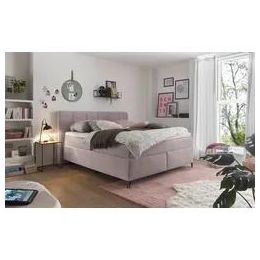 Boxspringbett "Fairfield", rosa, B:204cm L:218cm, 92% Polyester, 8% Nylon, SET ONE BY Musterring, Komplettbetten, Boxspringbett, Metallfu&szlig; schwarz, Kopfteil mit Keder, Breite 160 oder 180 cm