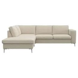 Ecksofa FLEXLUX "Fiore, L-Form", wei&szlig; (sanftes wei&szlig;), B:241cm H:85cm T:225cm, 100% Polyester, Sofas, Ecksofa, breite Armlehnen, F&uuml;&szlig;e alufarben, B/T 241/225 cm, Kaltschaum im Sitz