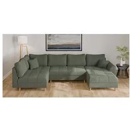 Wohnlandschaft Home Affaire "CHARRE U-Form mit Ottomane, Ma&szlig;e B/T/H: 310/161/81 cm", gr&uuml;n (mint), B:310cm H:81cm T:161cm, 100% Polyester, Sofas, Wohnlandschaft, feine Steppung, lose R&uuml;cken- und Zierkissen, auch in Cord und Boucl&eacute;