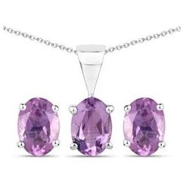 Paar Ohrstecker VIRA JEWELS "Silber 925 rhodiniert Ohrringe und Halskette mit echtem Amethyst", wei&szlig; (wei&szlig;, lila), Ohrringe, Damen, one-size, 2,4, Silber 925 (Sterlingsilber)
