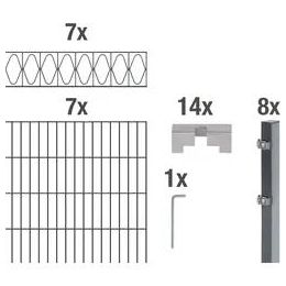 GAH Alberts Doppelstabmattenzaun ALBERTS "Eleganz", grau (anthrazit), H:160cm, Stahl, Zaunelemente, anthrazit, H&ouml;he: 100-160cm, Gesamtl&auml;nge: 10-20m, zum Einbetonieren