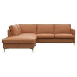 Ecksofa FLEXLUX "Fiore, L-Form, super bequem durch Kaltschaum im Sitz", braun (modern cogna), B:234cm H:85cm T:225cm, 100% Echteder, Sofas, Ecksofa, schmale Armlehnen, F&uuml;&szlig;e Alu/Eiche, B/T 234/225 cm