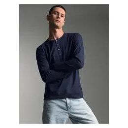 Longsleeve TRIGEMA "TRIGEMA Langarmshirt mit Knopfleiste", Herren, Gr. 4XL, blau (navy), Single Jersey, 100% Baumwolle, lang, ohne Ausschnitt, Shirts