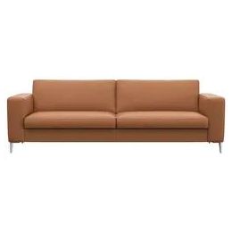 3-Sitzer FLEXLUX "Fiore, super Sitzkomfort durch Kaltschaum im Sitz", braun (modern cogna), B:229cm H:85cm T:92cm, 100% Echteder, Sofas, breite Armlehnen, F&uuml;&szlig;e Alu