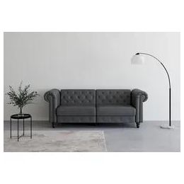 3-Sitzer DOREL HOME "Felix, Schlafsofa 236 cm, (Liegefl&auml;che 108x190cm), R&uuml;ckenlehne", grau, B:236cm H:83cm T:87cm, Sofas, 3-fach verstellbar, Velours, Kunstleder, Luxus-Microfaser Vintage