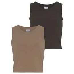 Crop-Top Lascana, Damen, Gr. 32/34, braun (camelfarben, braun), Rippware, Obermaterial: 95% Viskose, 5% Elasthan, unifarben, figurbetont bauchfrei, Rundhals, Tops, aus weicher Rippware, sommerliche Basic Tops