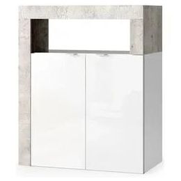 Unterschrank Welltime "Hamburg H&ouml;he 78 cm, Breite 64 cm, Badkommode mit 2 T&uuml;ren", wei&szlig; (wei&szlig;, beton, optik), B:64cm H:78cm T:35cm, Holzwerkstoff, Schr&auml;nke, Unterschrank, Badezimmerschrank, dekorativer Rahmen, offenes Fach, Metallgriffe