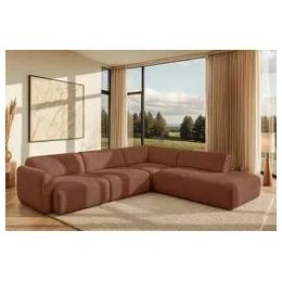 Ecksofa Home Affaire "Myrland Wohnlandschaft", rot (ginger), B:310cm H:72cm T:250cm, 100% PES, Sofas, Ecksofa, Breite 310 cm, L-Form, Chenille, Easy Clean Stoff, mit Kaltschaum