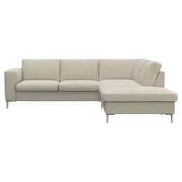 Ecksofa FLEXLUX "Fiore, L-Form", wei&szlig; (sanftes wei&szlig;), B:241cm H:85cm T:225cm, 100% Polyester, Sofas, Ecksofa, breite Armlehnen, F&uuml;&szlig;e alufarben, B/T 241/225 cm, Kaltschaum im Sitz