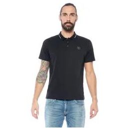 Poloshirt Le Temps Des Cerises "ARON", Herren, Gr. S, schwarz, 100% Baumwolle, unifarben, ohne Ausschnitt, Shirts, mit trendigem Kontraststreifen