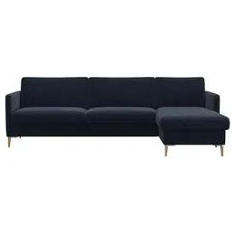 Ecksofa FLEXLUX "Fiore, super Sitzkomfort durch Kaltschaum im Sitz, L-Form", blau (royal blau), B:247cm H:85cm T:92cm, 100% Polyester, Sofas, Ecksofa, schmale Armlehnen, F&uuml;&szlig;e Alu+ Eiche