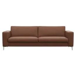 3-Sitzer FLEXLUX "Fiore, super Sitzkomfort durch Kaltschaum im Sitz", braun (old chesnut), B:229cm H:85cm T:92cm, 100% Echteder, Sofas, breite Armlehnen, F&uuml;&szlig;e Alu