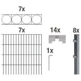 GAH Alberts Doppelstabmattenzaun ALBERTS "Oslo", grau (anthrazit), H:140cm, Stahl, Zaunelemente, anthrazit, H&ouml;he: 100-160cm, Gesamtl&auml;nge: 10-20m, zum Einbetonieren