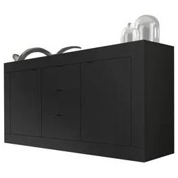 Sideboard Home Affaire "Basic", schwarz (schwarz matt melamin), B:160cm H:86cm T:43cm, Sideboards, Sideboard, Breite 160 cm, 2 T&uuml;ren 3 Schubk&auml;sten