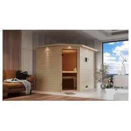 Sauna Karibu "Talida", beige (naturbelassen), Bio-Kombiofen, externe Steuerung, 9 kW, Saunen, Ofen 9 kW Bio externe Strg easy